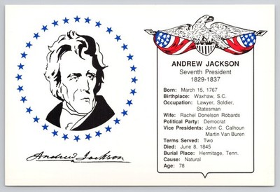 Andrew Jackson Seventh US President Postcard SC TN USA | eBay