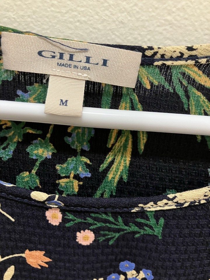 Gilli Size Medium Black Floral Print With Stripes Shirt 3/4 Length ...