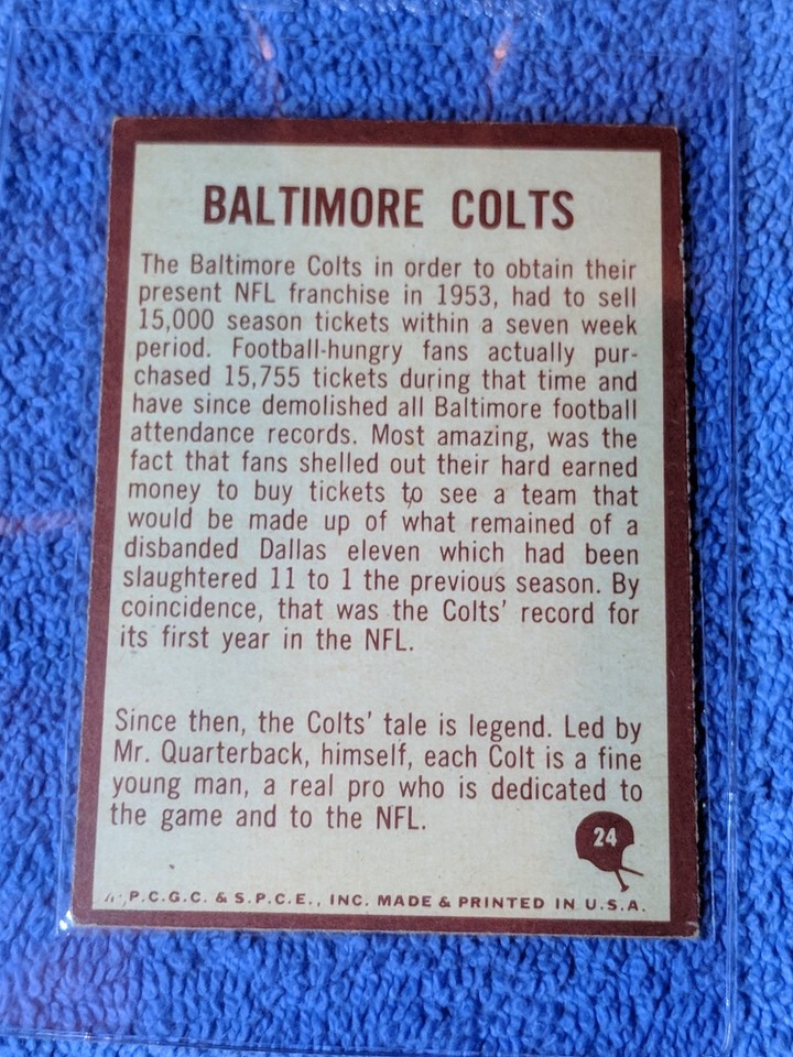 1967 Philadelphia #24 Baltimore Colts TEAM CARD NR-MT + SHARP | eBay