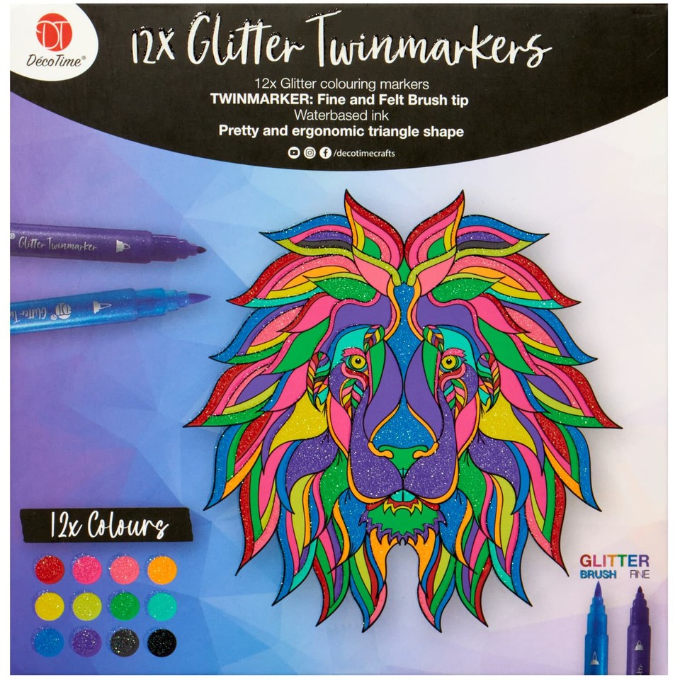 12pk Glitter Twinmarkers Graphic Drawing Painting Waterbased Dual Tip ...