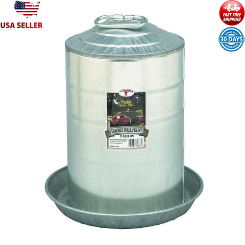 3 Gallon Steel Poultry Waterer Double Wall Fount Chicken Turkey Heavy ...