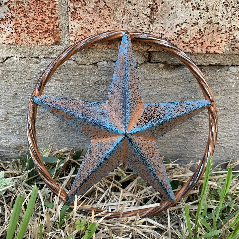 8" TURQUOISE BARN STAR METAL ART RUSTIC DECOR WESTERN HOME DECOR RUSTY ...
