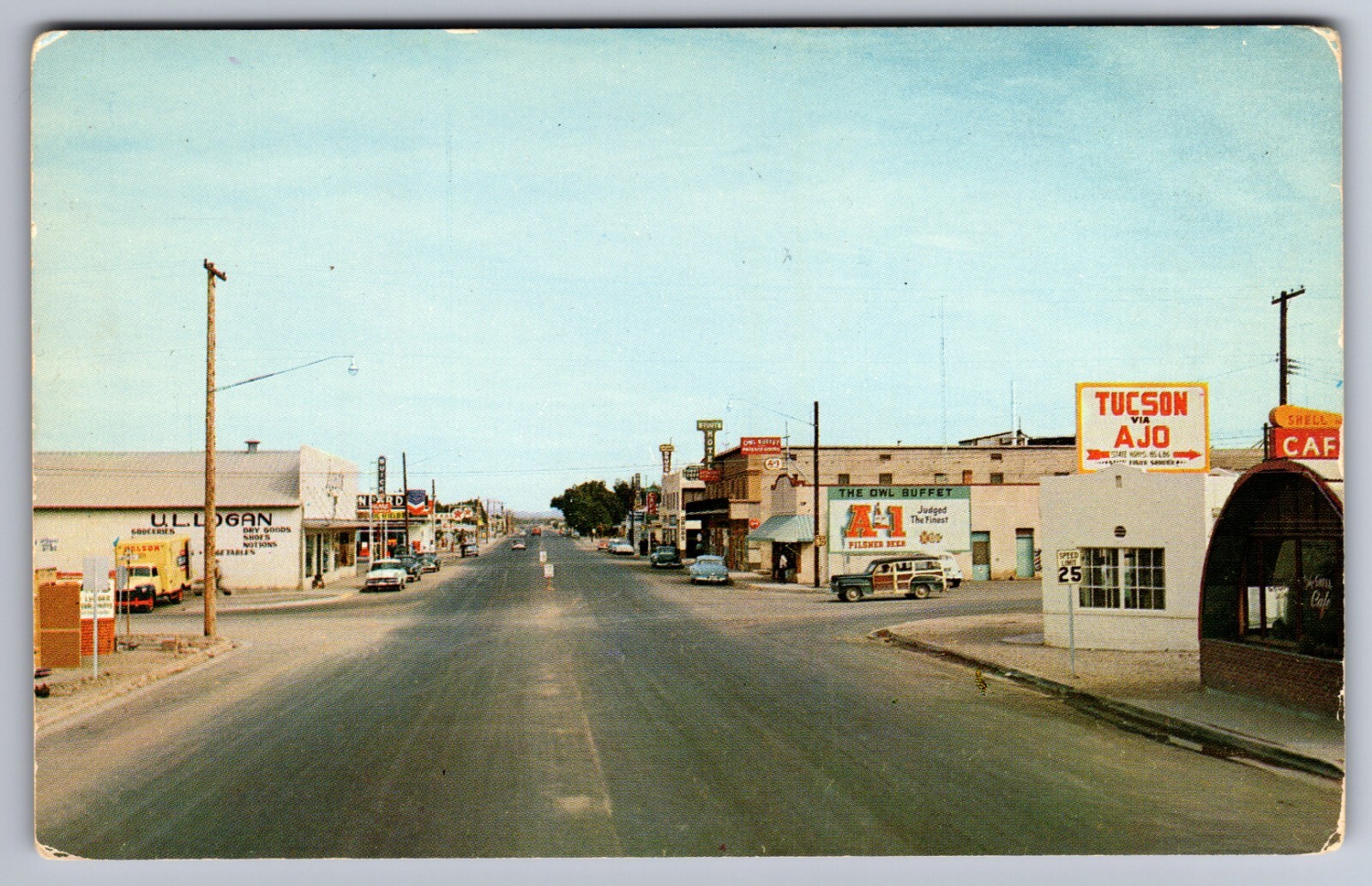 1960'S GILA BEND AZ MAIN ST BUICK DEALERSHIP LOGAN SHELL OWL TEXACA ...