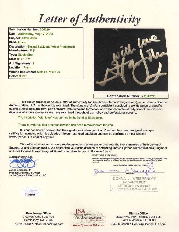 Elton John Signed Autograph 8x10 Photo - Goodbye Yellow Brick Road w ...