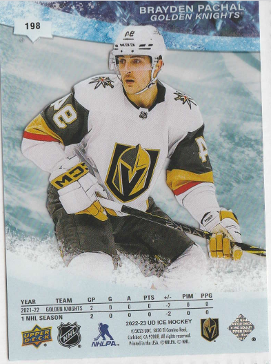 2022-23 Upper Deck Ice - Ice Premieres Brayden Pachal #198 /999 (RC) | eBay