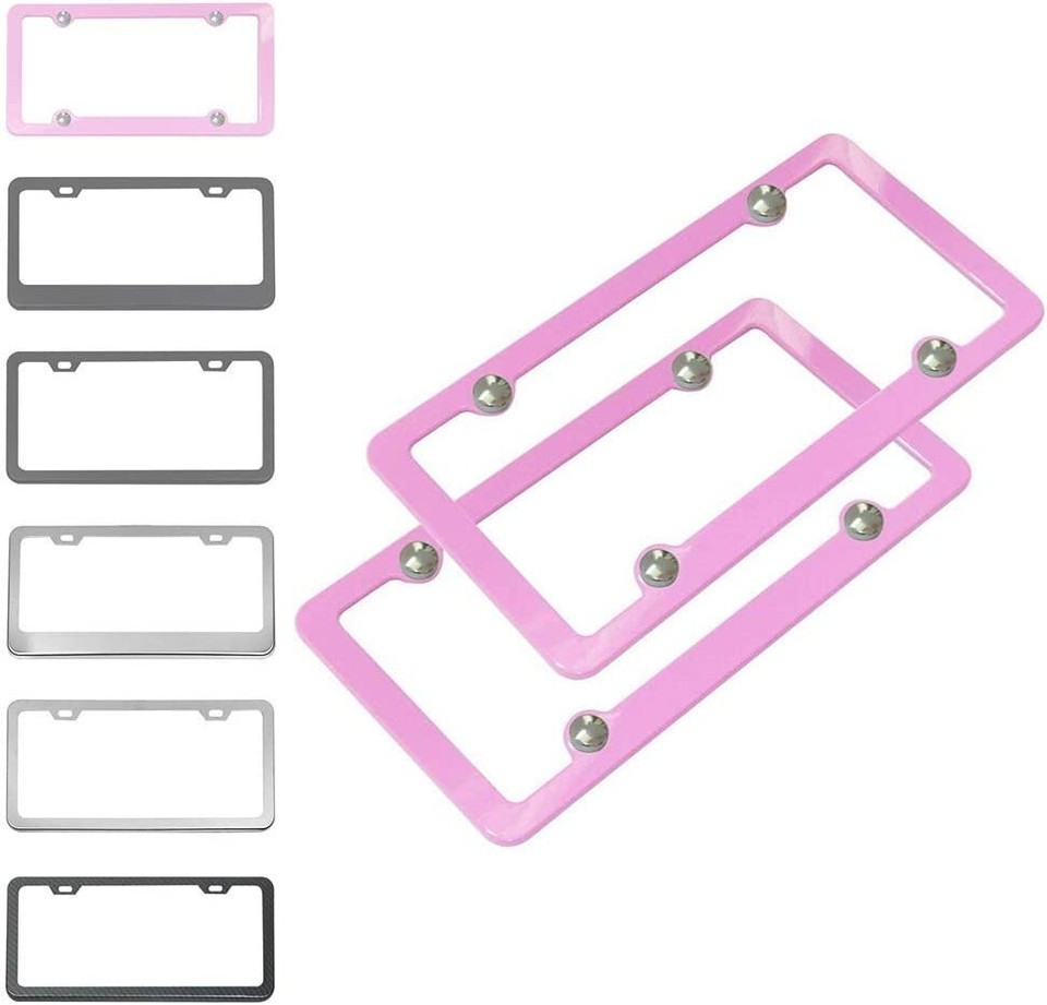2Pcs Pink Aluminum UV Resistant License Plate Frame Covers 4 Holes ...