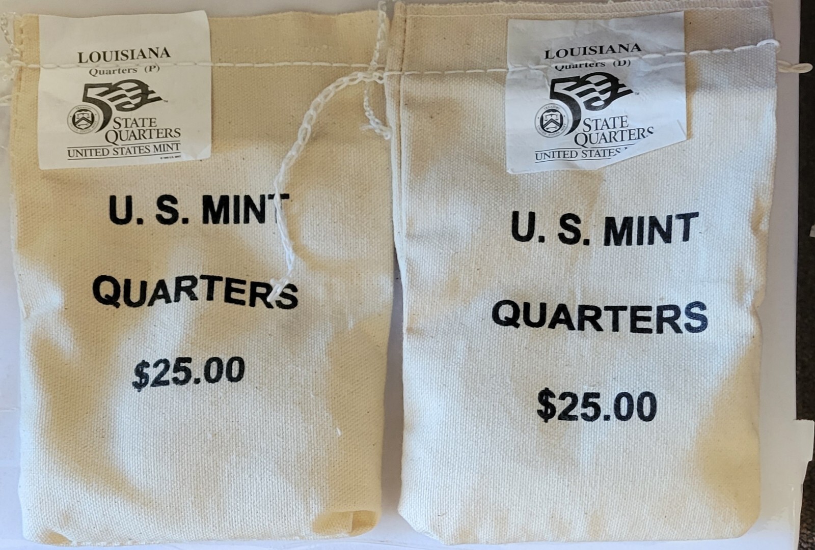Louisiana P&D SET State Quarters US Mint Sewn UNC UnOpened $25 Bags 200 ...