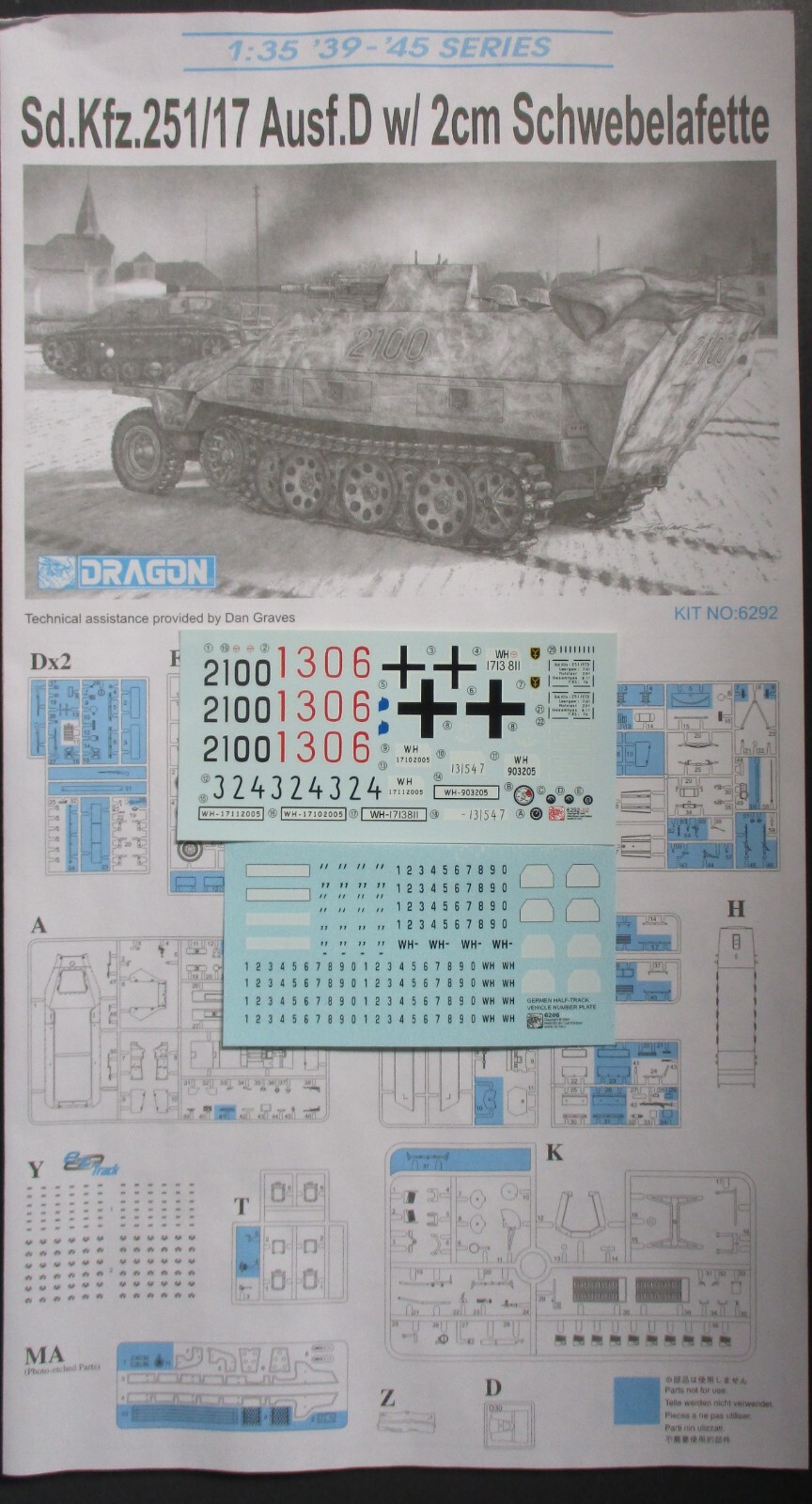 DRAGON 1/35 Scale Sd.Kfz.251/17 w/2cm Flak - Decals from Kit No. 6292 ...
