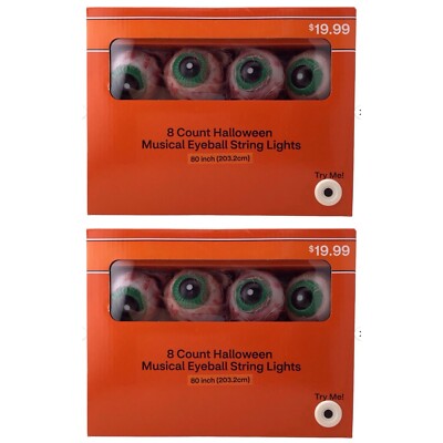2 Pack Spooky Village 8 Count Halloween Musical Eyeball String Lights ...