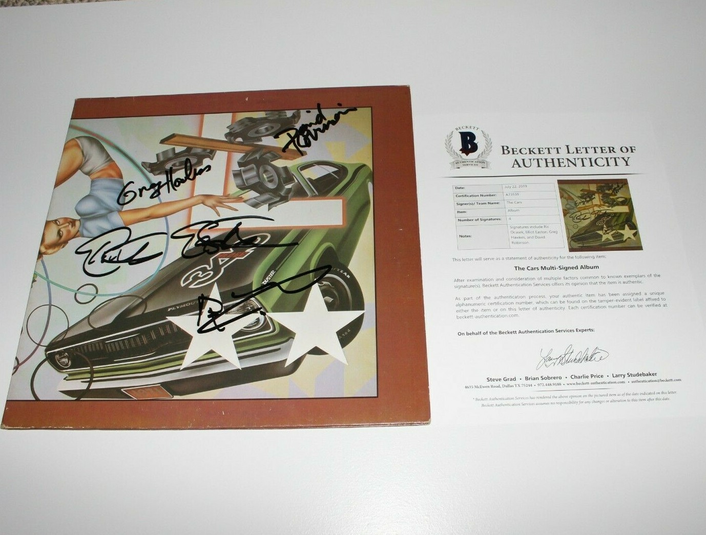 THE CARS BAND SIGNED HEARTBEAT CITY ALBUM RECORD LP BECKETT COA PROOF ...
