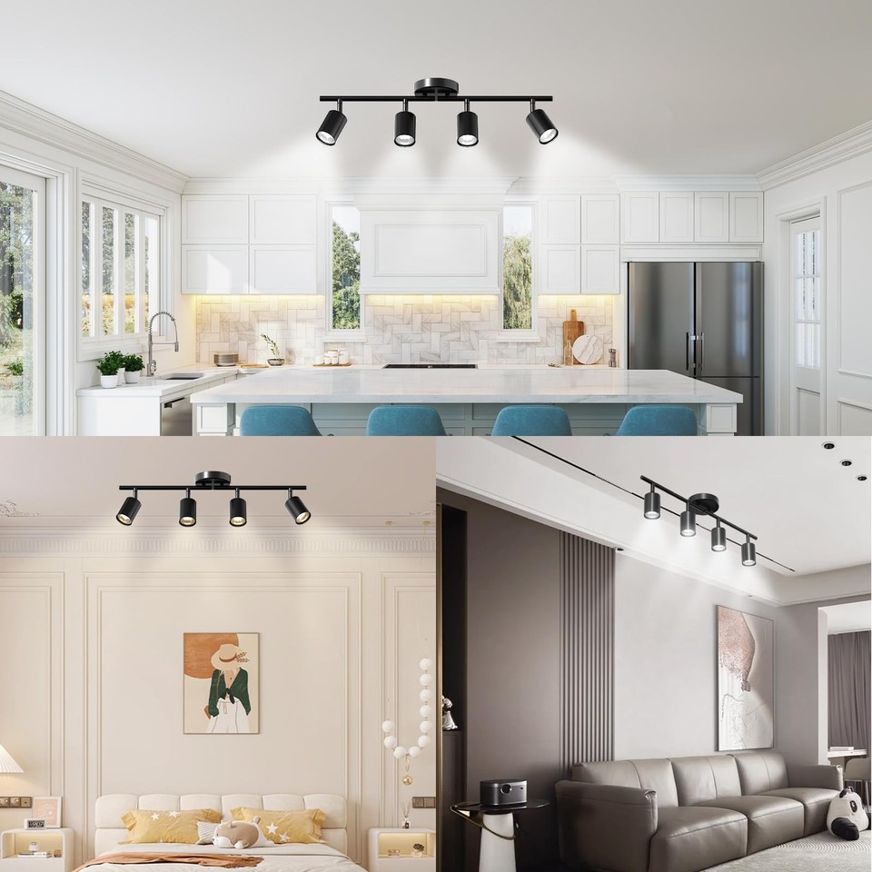 LED 4 Light Track Lighting Kit, Black Ceiling Spotlights, Modern Track ...