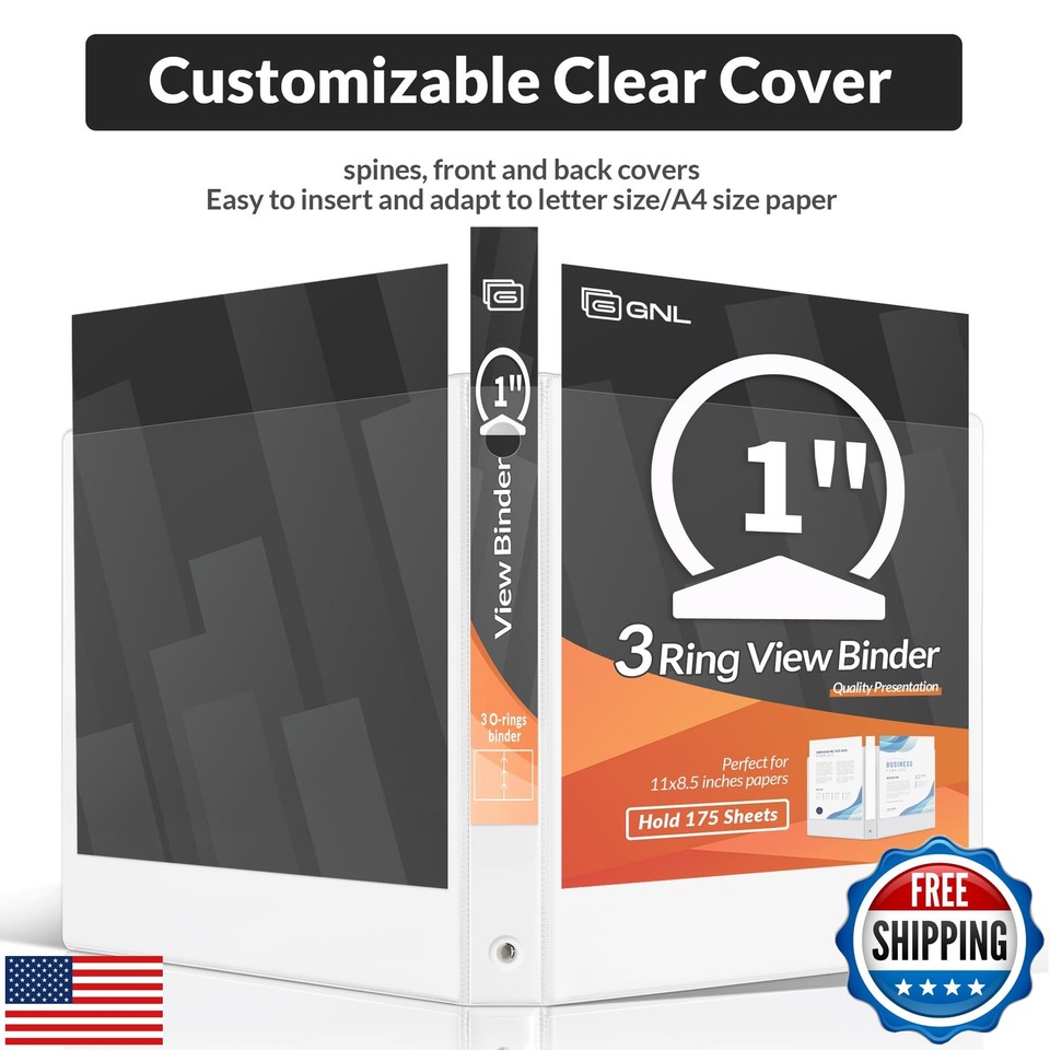 GNL 1 Inch Binders 3 Ring Economy, 1" Round Ring, Clear View Binder ...