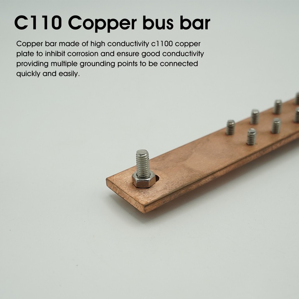 19 Inch Copper Bus Bar Kit with 4 foot Grounding Cable for Data Rack ...