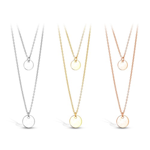 Stainless Steel Double Chain & Round Plate Pendant & Necklace | eBay