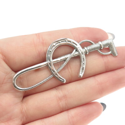 925 Sterling Silver Antique Art Deco Lucky Horseshoe & Riding Crop Pin ...