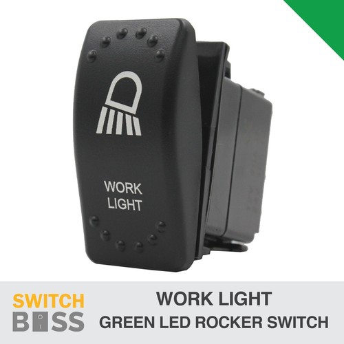 Work Light LASER ETCHED Rocker Switch - Green LED 12v 24v Toggle On-Off ...