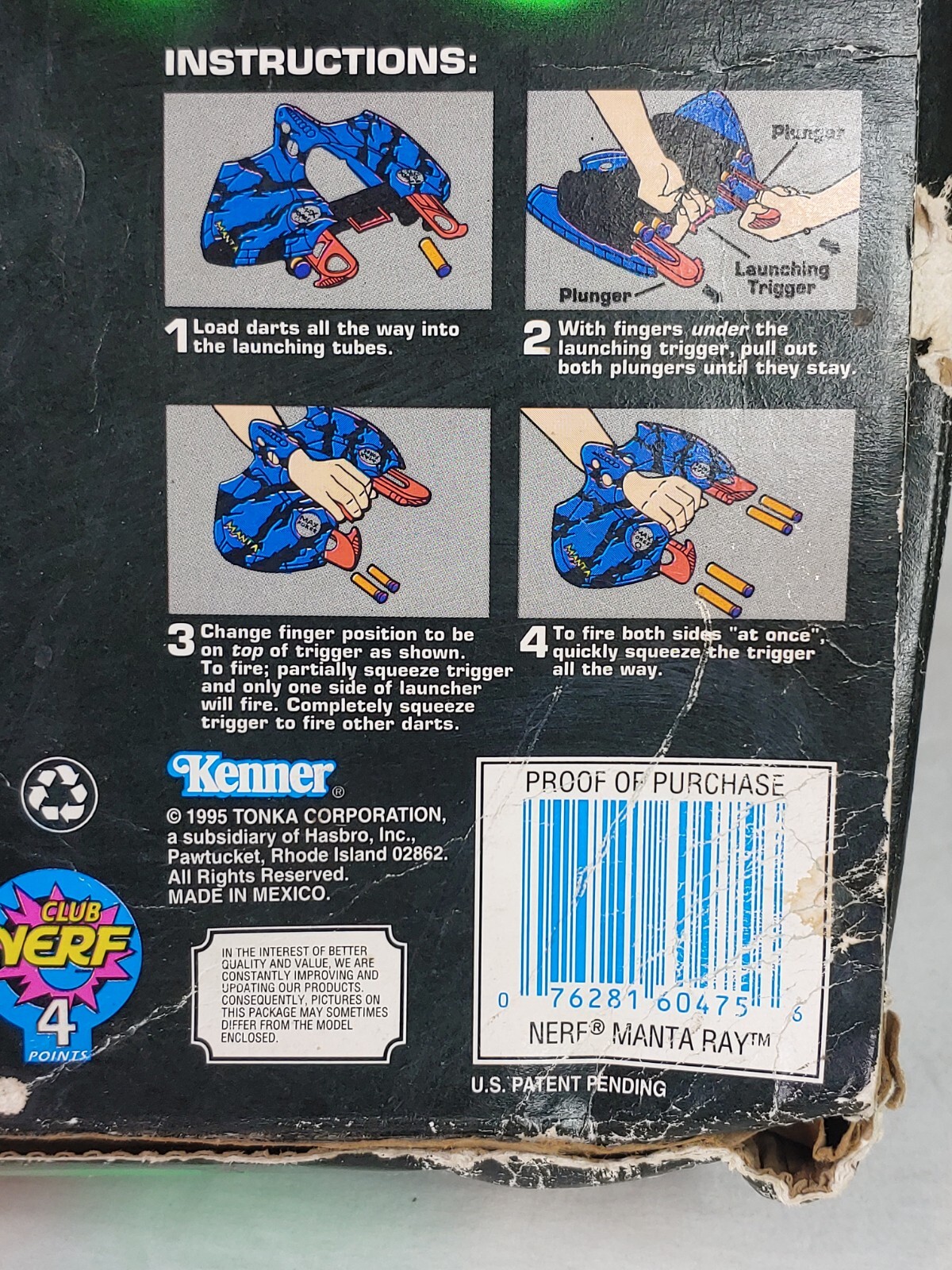 NERF Max Force Manta Ray Blaster With Stickers Papers Box Damaged 1995 ...