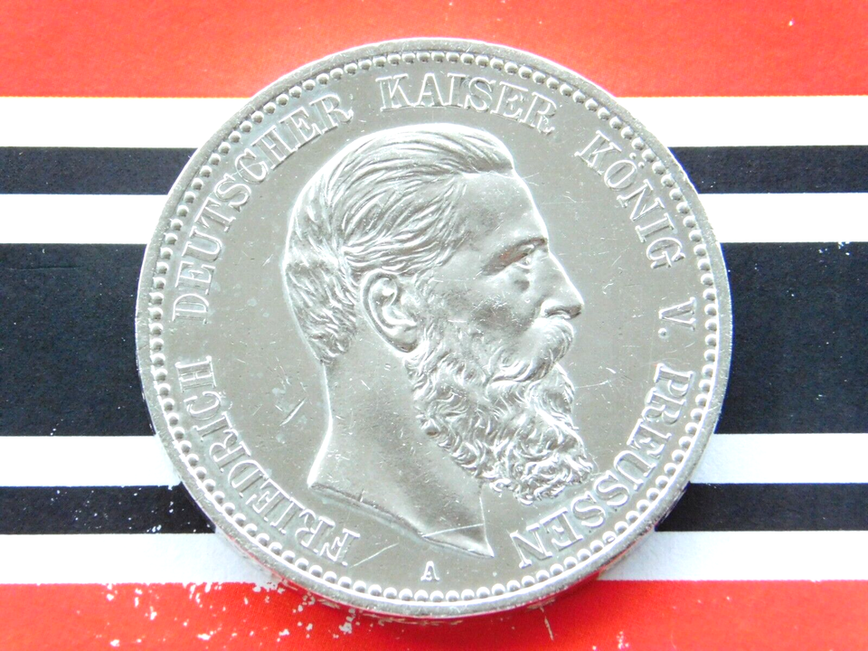 GERMAN 5 Mark 1888 A PRUSSIA King Friedrich III. Silver Coin EMPIRE ...