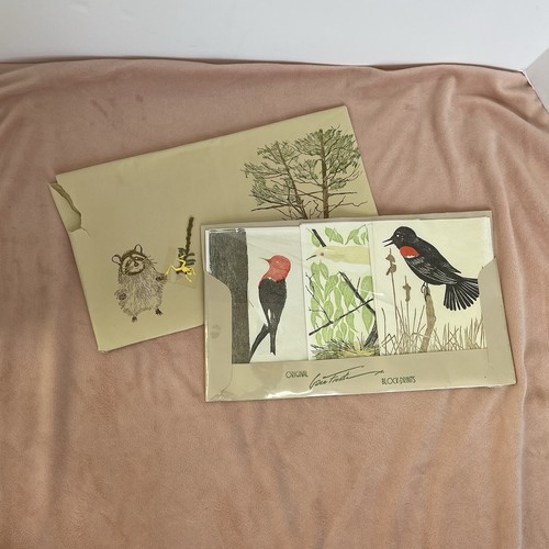 Vintage Gwen Frostic Block Print Notecard Set Of 24 Art Birds Raccoon ...
