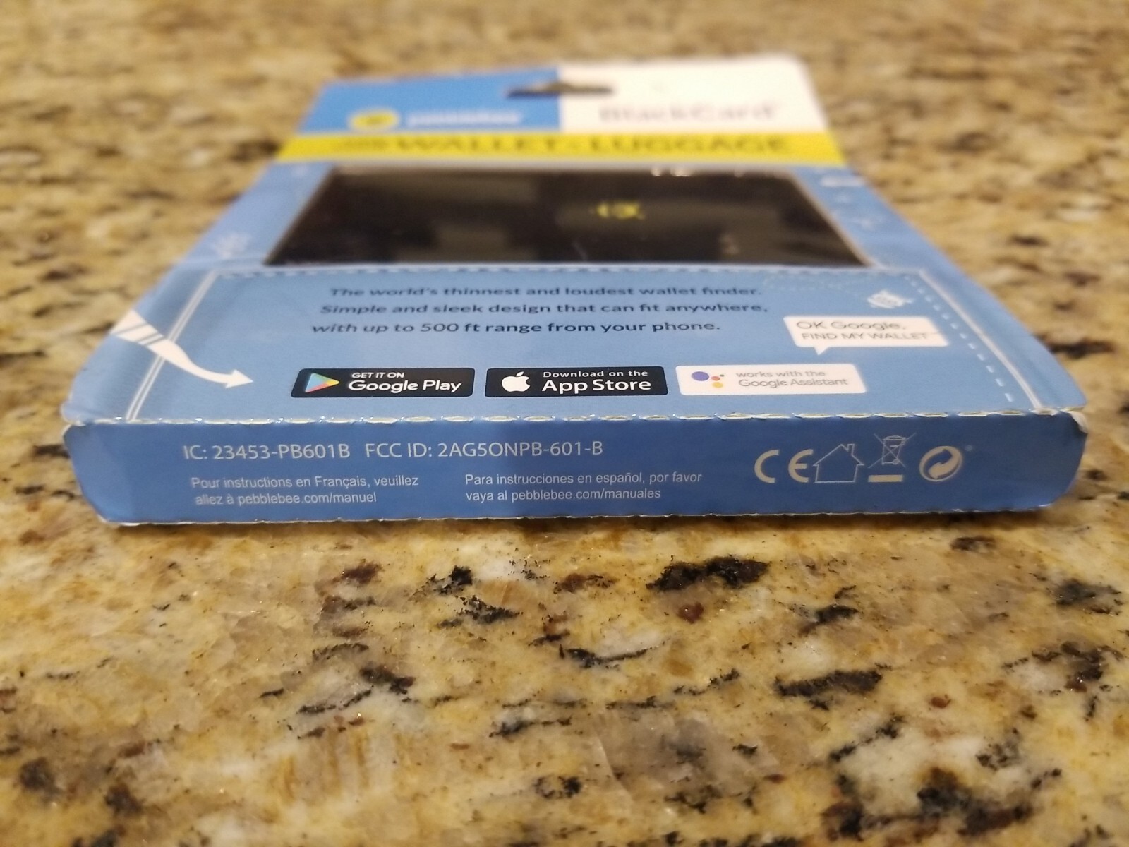 PebbleBee Blackcard Wallet Finder-rechargeable & 500 Foot Range for ...