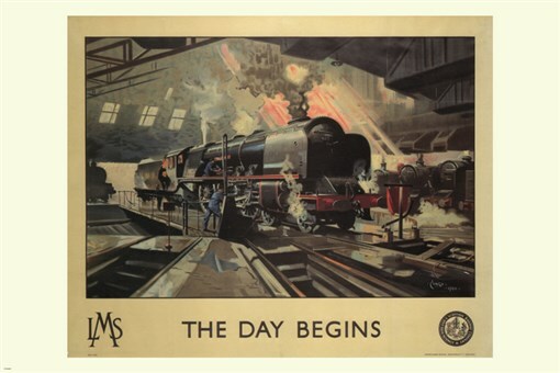 THE DAY BEGINS vintage train poster TERENCE CUNEO uk 1946 20x30 rare ...