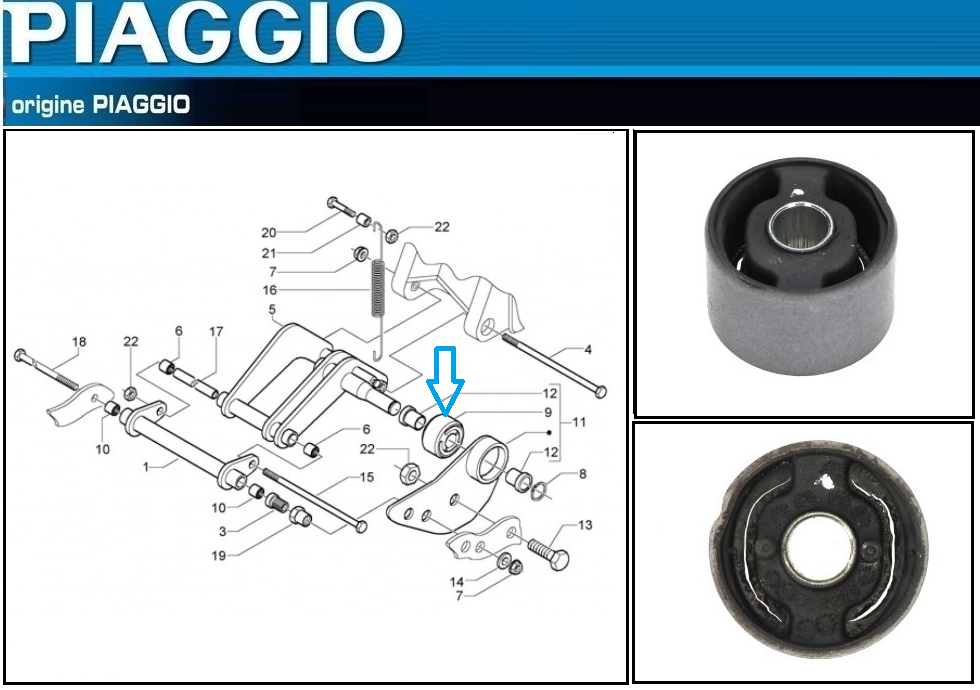 Silent-Bloc de bras oscillant 272750 Piaggio X9 125 200 / Xevo 125 250 ...