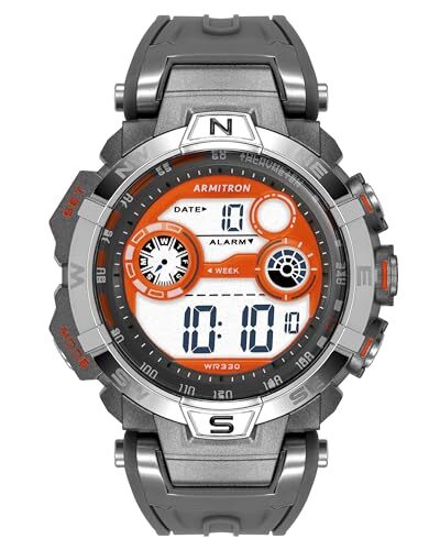 Armitron Sport Men Watch Digital Waterproof Chrono, 40-8231 Gray Orange ...