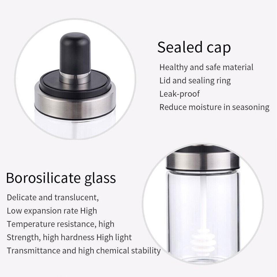 Glass Spice Jars Seasoning Box Condiment Jar With Lids Spoon Kitchen ...