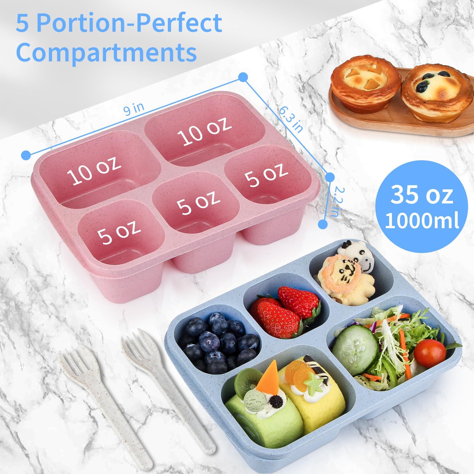 Bento Box Adult Lunch Box 5 Compartment Bento Box For Adults 4 Pack ...