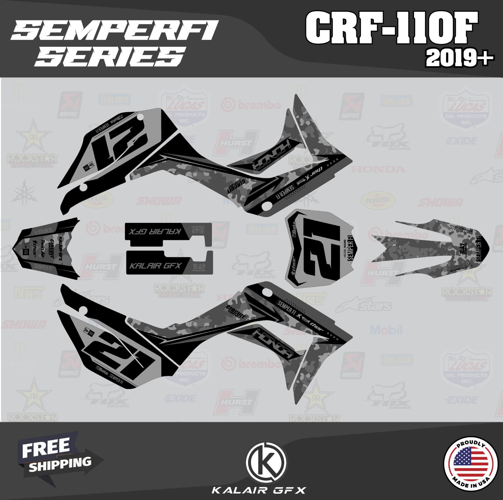 Graphics Kit for HONDA CRF110F CRF110 (2019-2024) SEMPERFI- Smoke | eBay