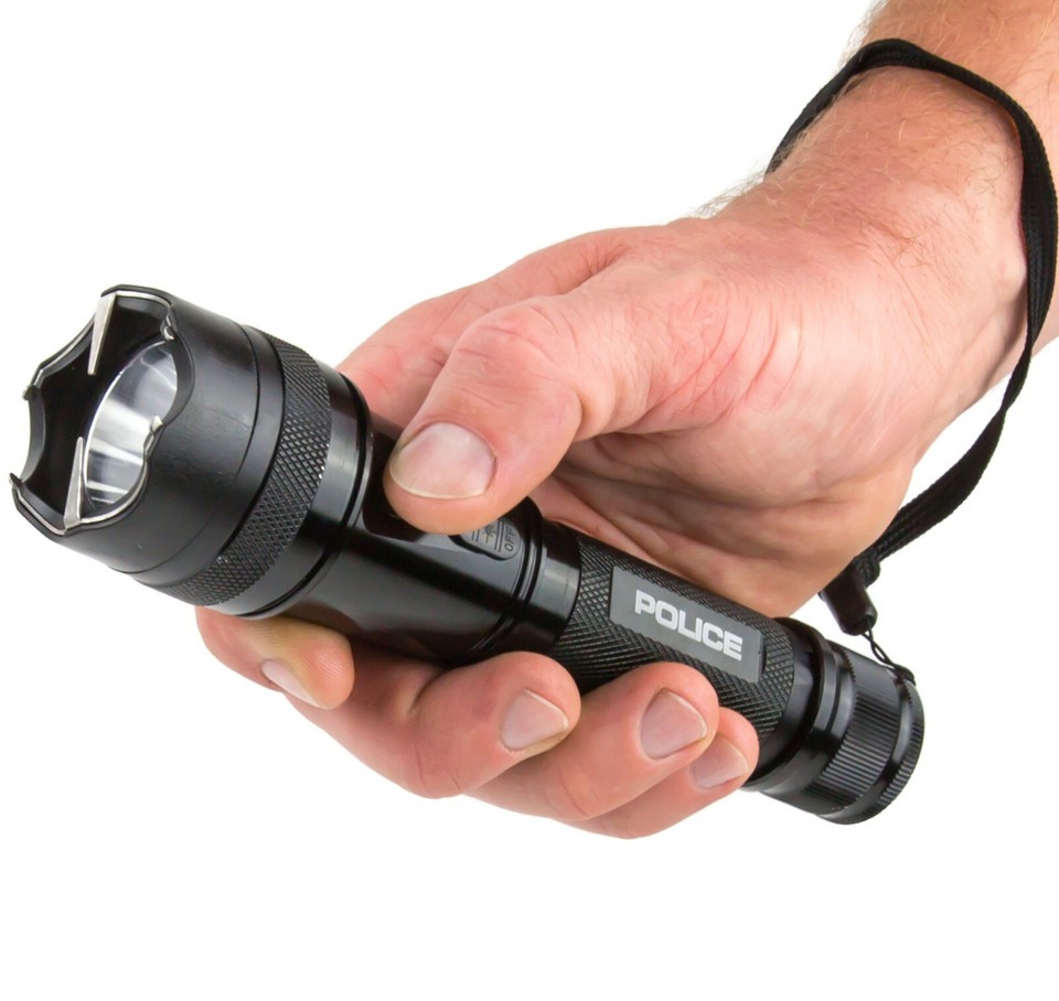 POLICE 1109 Stun Gun with LED Flashlight Heavy Duty Metal Rechargeable ...