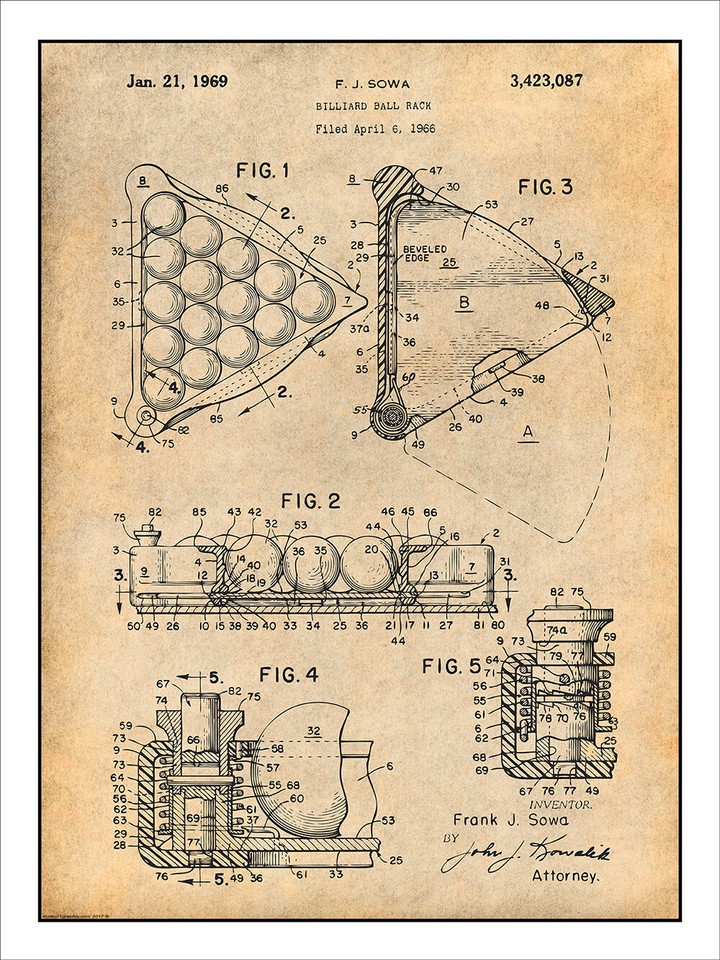 1966 Billiard Ball Rack - Pool Rack Patent Print Art Drawing Poster | eBay