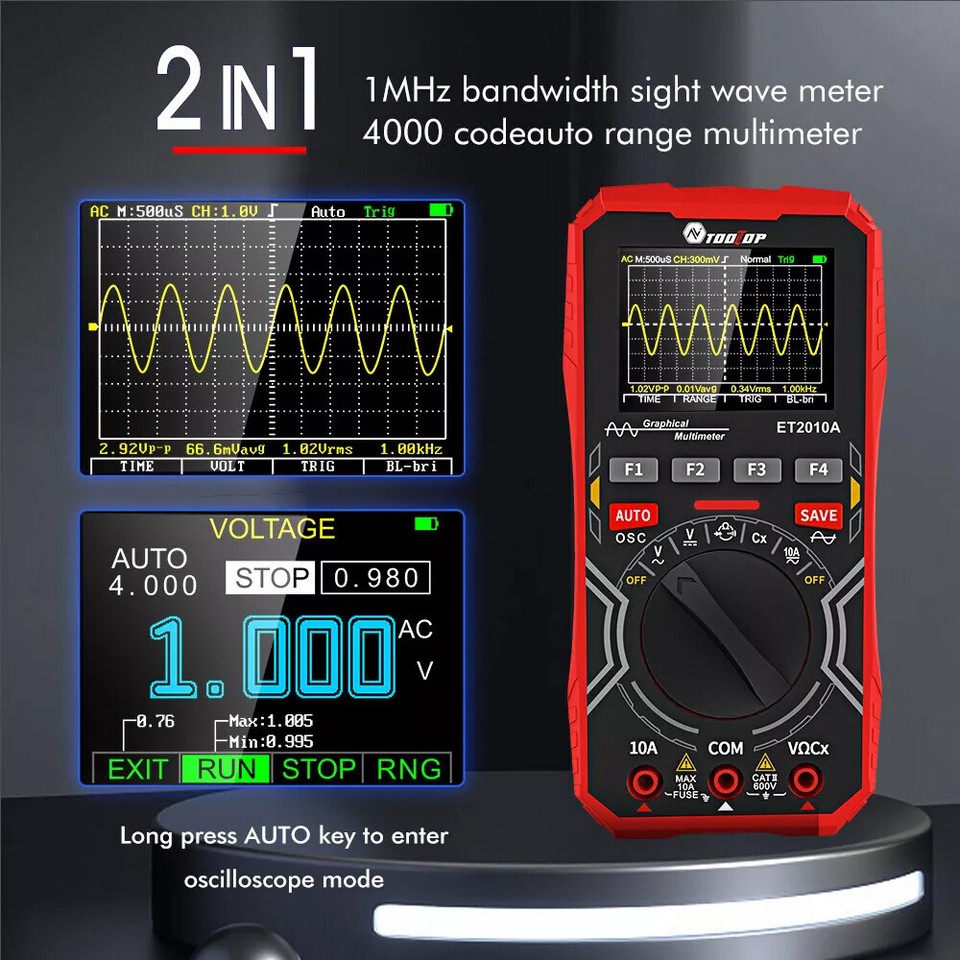 2in1 Oscilloscope Multimeter Digital Display Handheld Oscope Meter 1Mhz ...