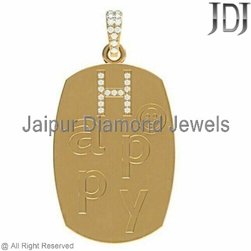 Happy Mot Pendentif 0.29cts Diamant Pavé 14k or Jaune Bijou ...