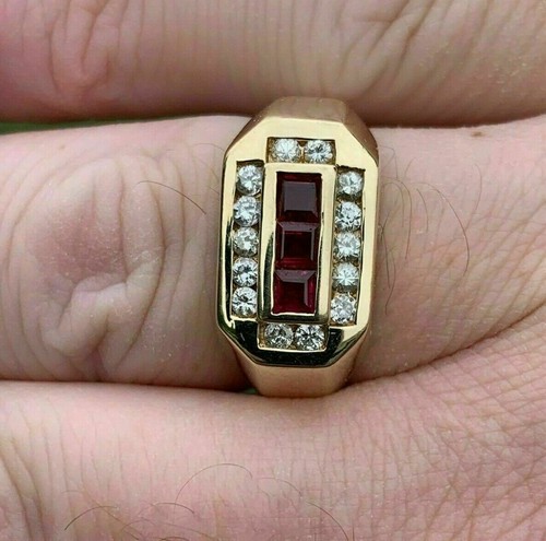 2Ct Princess Cut Ruby Simulated Diamond Men's Pinky Ring 14k Yellow ...