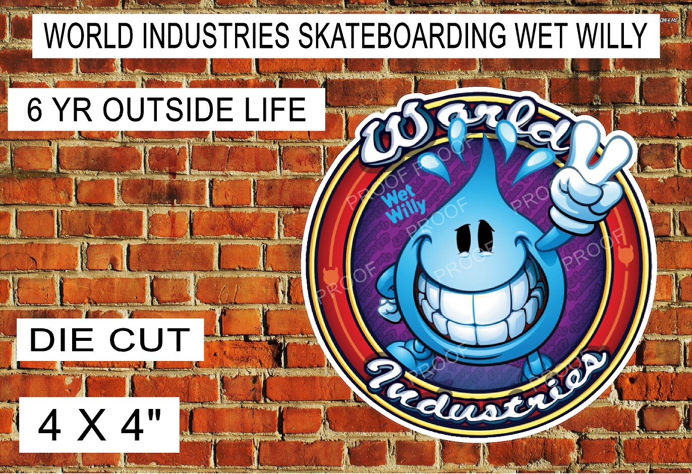 WORLD INDUSTRIES SKATEBOARDING WET WILLY DECAL 80'S REPRINT LAMINATED ...