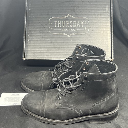 Sz 9.5 Thursday Boot Co Captain Black Matte Leather Cap Toe Men's Boots ...