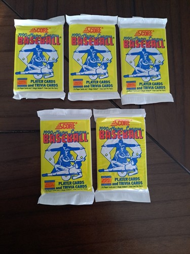 1990 Score Baseball Wax Pack Lot of 5 *NEW* Unopened ~35 Years old! Box ...