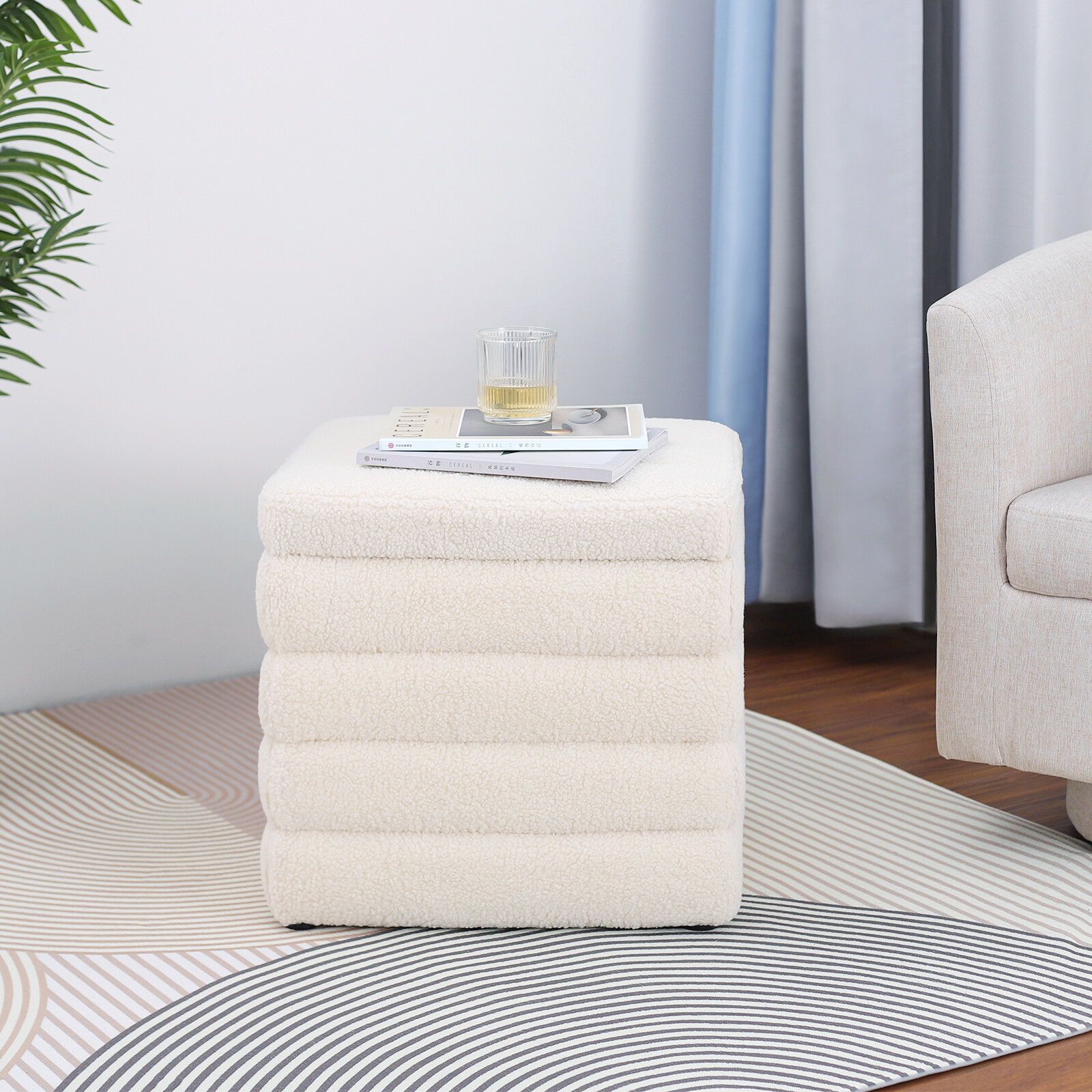 Upholstered Storage Ottoman Round Bench Footstool Footrest Box Seat ...