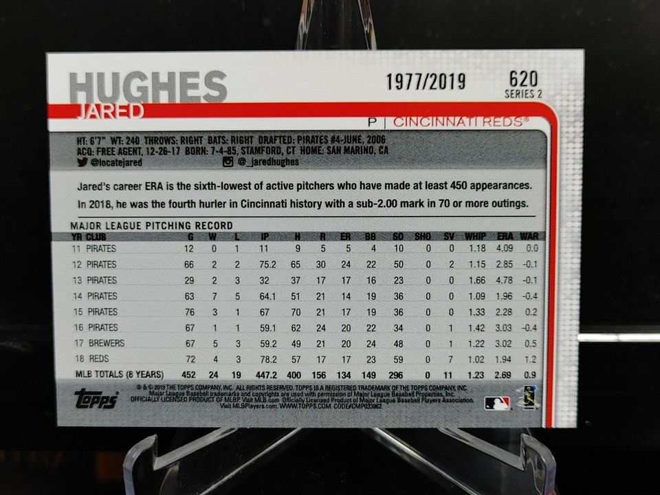 Jared Hughes 2019 Topps Gold #620 - serial 1977/2019 - Cincinnati Reds ...