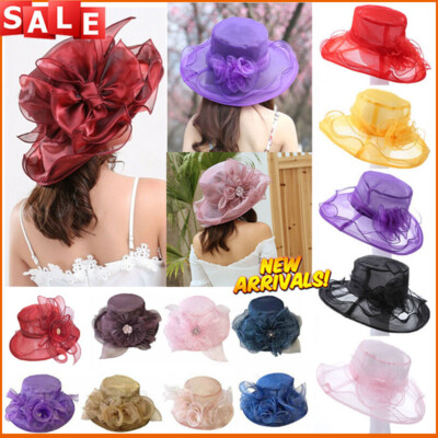 Women Wide Brim Sun Hat Ladies Tea Party Kentucky Derby Noble Church ...