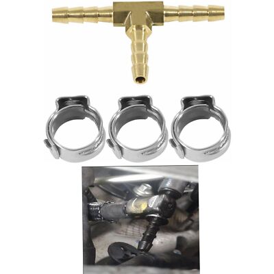 Brass Fuel Injector Return T Connector with Clamps For Ford 6.7L Power ...