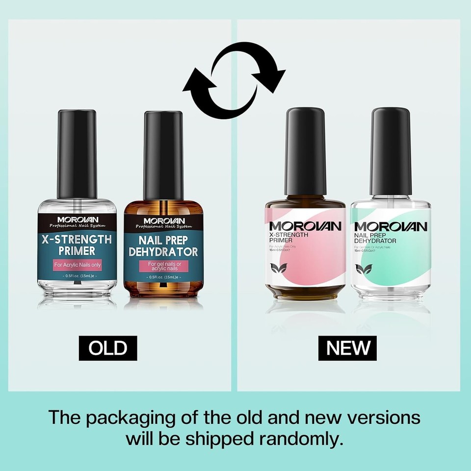 2 Packs Morovan Nail Prep Dehydrator and Nail Primer X-strength Acrylic ...