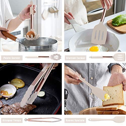 Silicone Cooking Utensil Set, Fungun Kitchen Utensils Set with ...