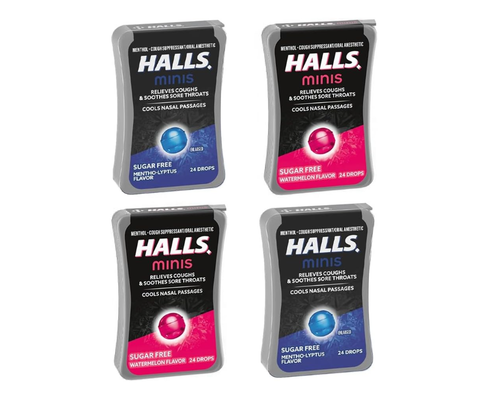 Halls Minis Watermelon & Mentho-Lyptus Sugar Free Cough Drops Variety ...