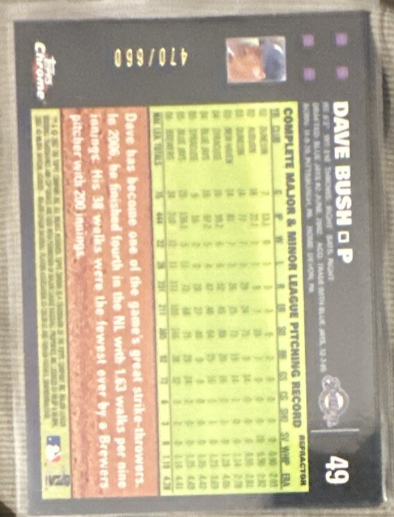 2007 Dave Bush Topps Chrome White Refractor SP 470/660 Brewers | eBay