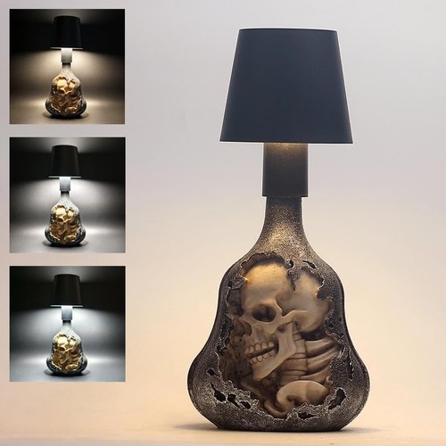 Skull Skeleton Figurines Table Lamp Light-Gothic Decor Wine Bottle Lamp ...