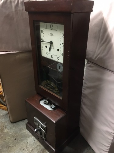 National Time Recorder clocking in and clock Solid Oak Case working ...
