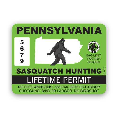 Pennsylvania Sasquatch Hunting Permit Sticker Decal - bigfoot big foot ...