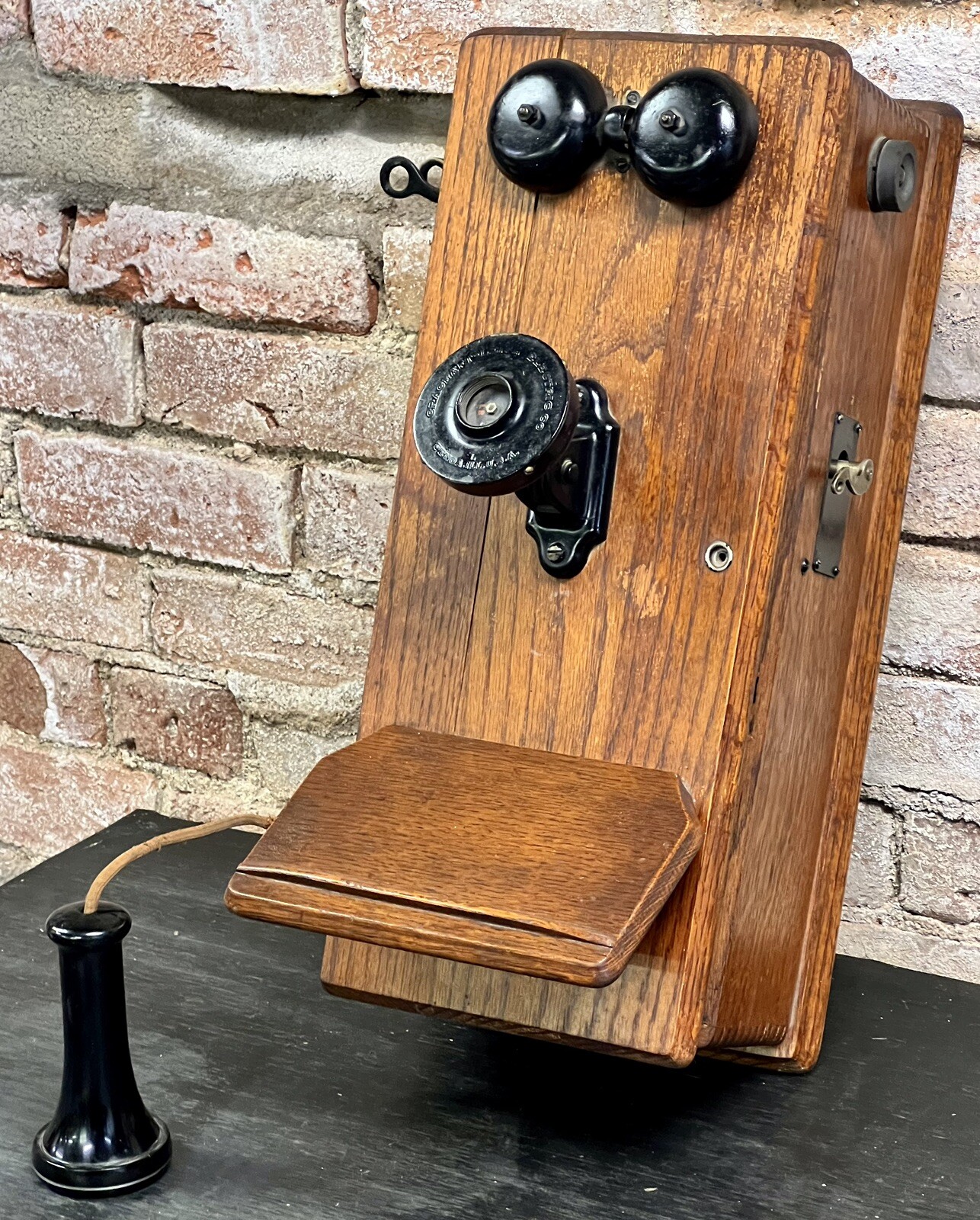 Antique Oak Cracraft Leich Electric Co Hand Crank Wall Telephone Phone ...